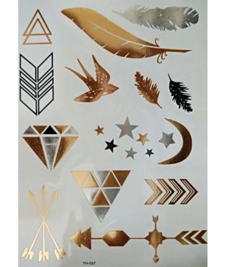 Metallic Temporary Tattoo Gold Silver Black Tattoos Body Art - Etsy