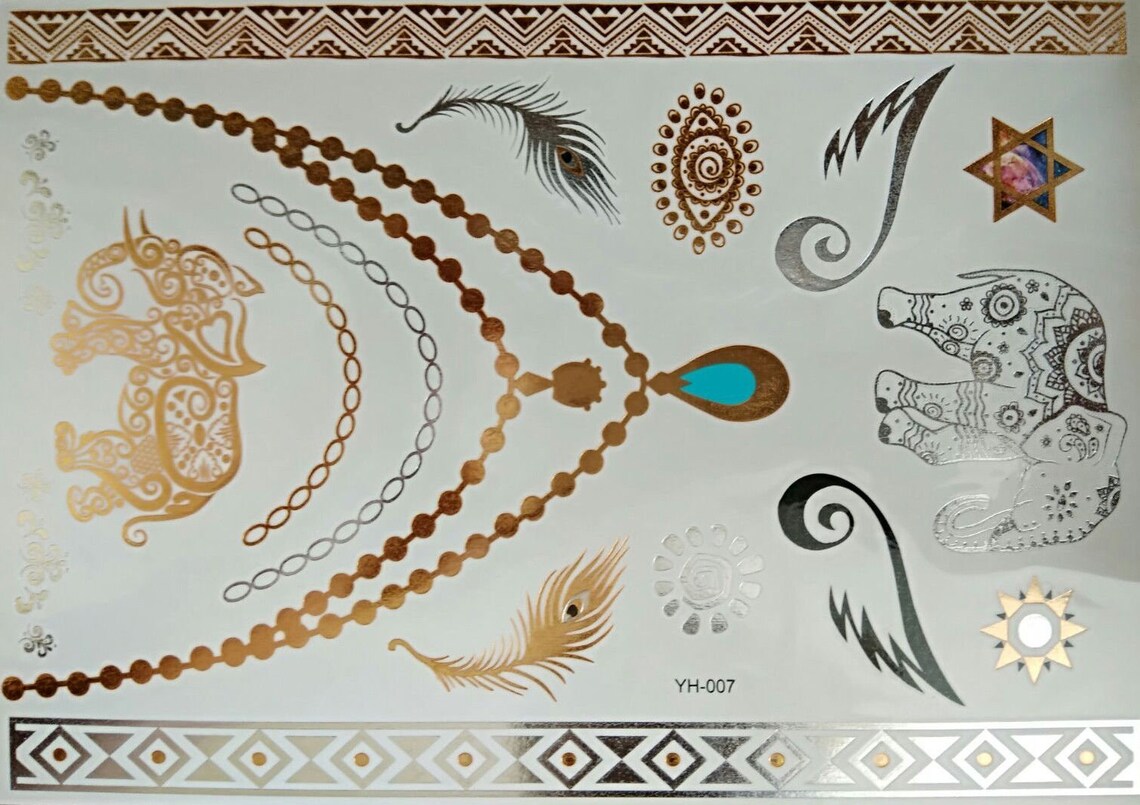 Metallic Temporary Tattoo Gold Silver Black Tattoos Body Art - Etsy