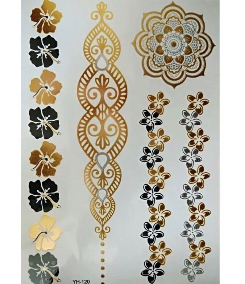 Metallic Temporary Tattoo Gold Silver Black Tattoos Body Art - Etsy