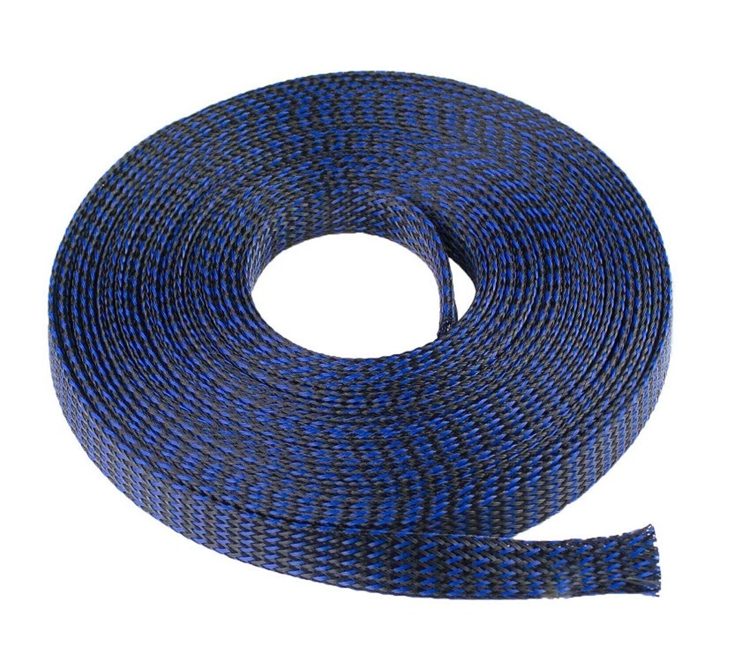 20 FT. 1/2 Black Blue Expandable Tubing Wire Sleeving Sheathing Braided ...