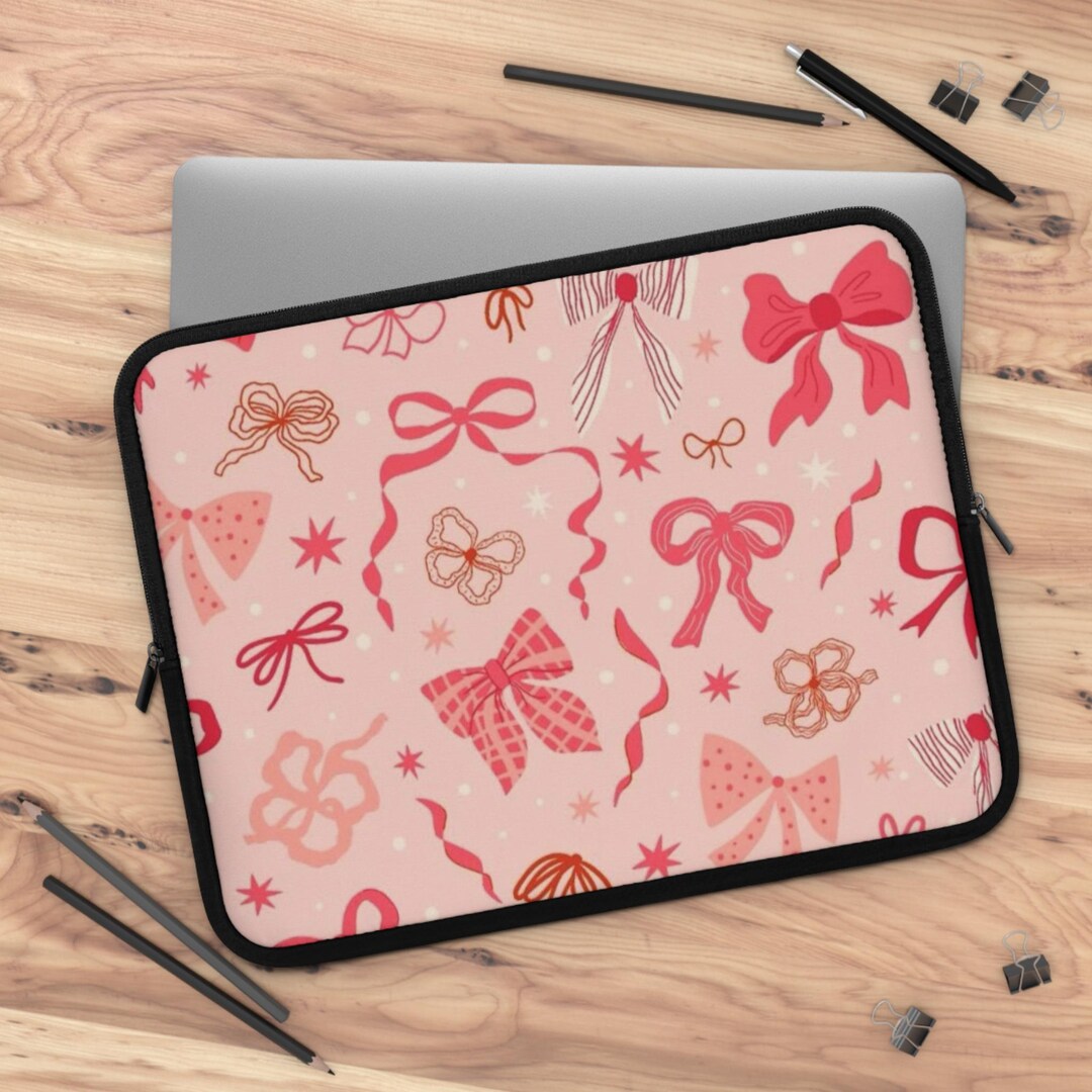 Pink Ribbons Laptop Case, Pink Bows Laptop Sleeve, Padded Laptop Sleeve ...