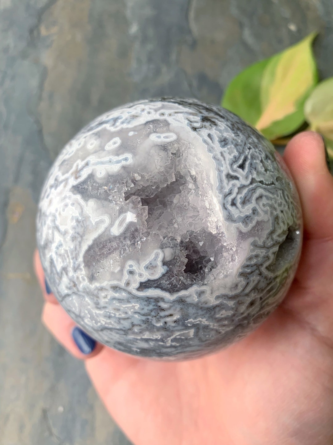 Lavender and Gray Moss Agate Sphere With Druzy- Sugar Druzy - Etsy