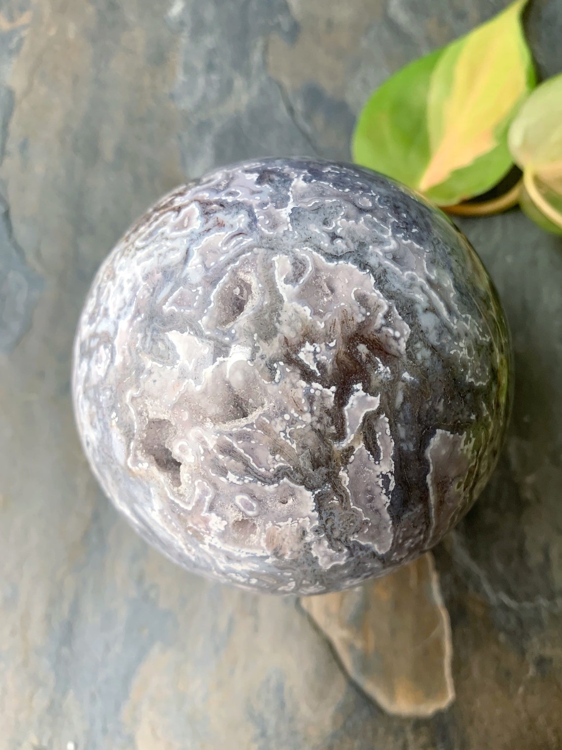 Lavender and Gray Moss Agate Sphere With Druzy- Sugar Druzy - Etsy