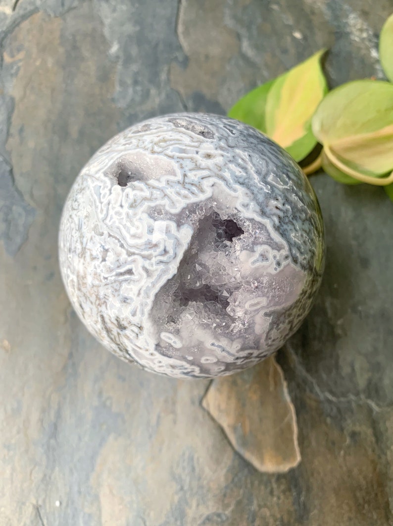 Lavender and Gray Moss Agate Sphere With Druzy- Sugar Druzy - Etsy