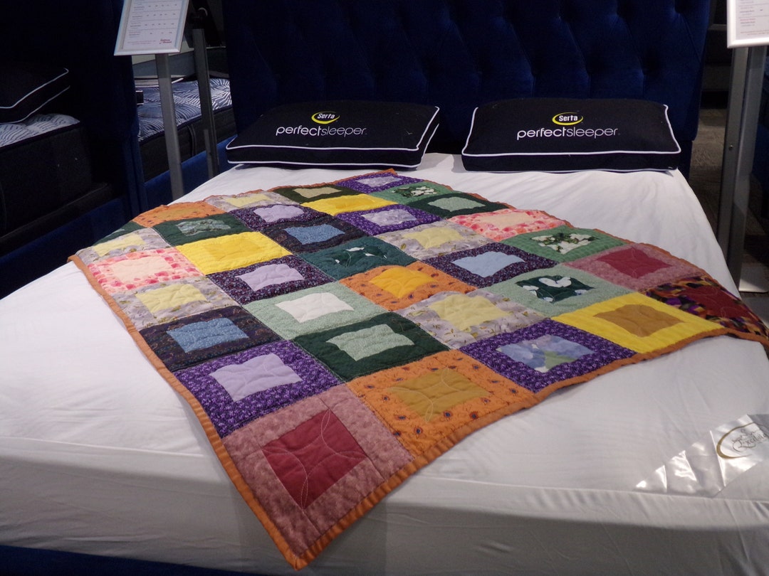 Bright Traditional Square in a Square Block Quilted Cotton Lap Size ...