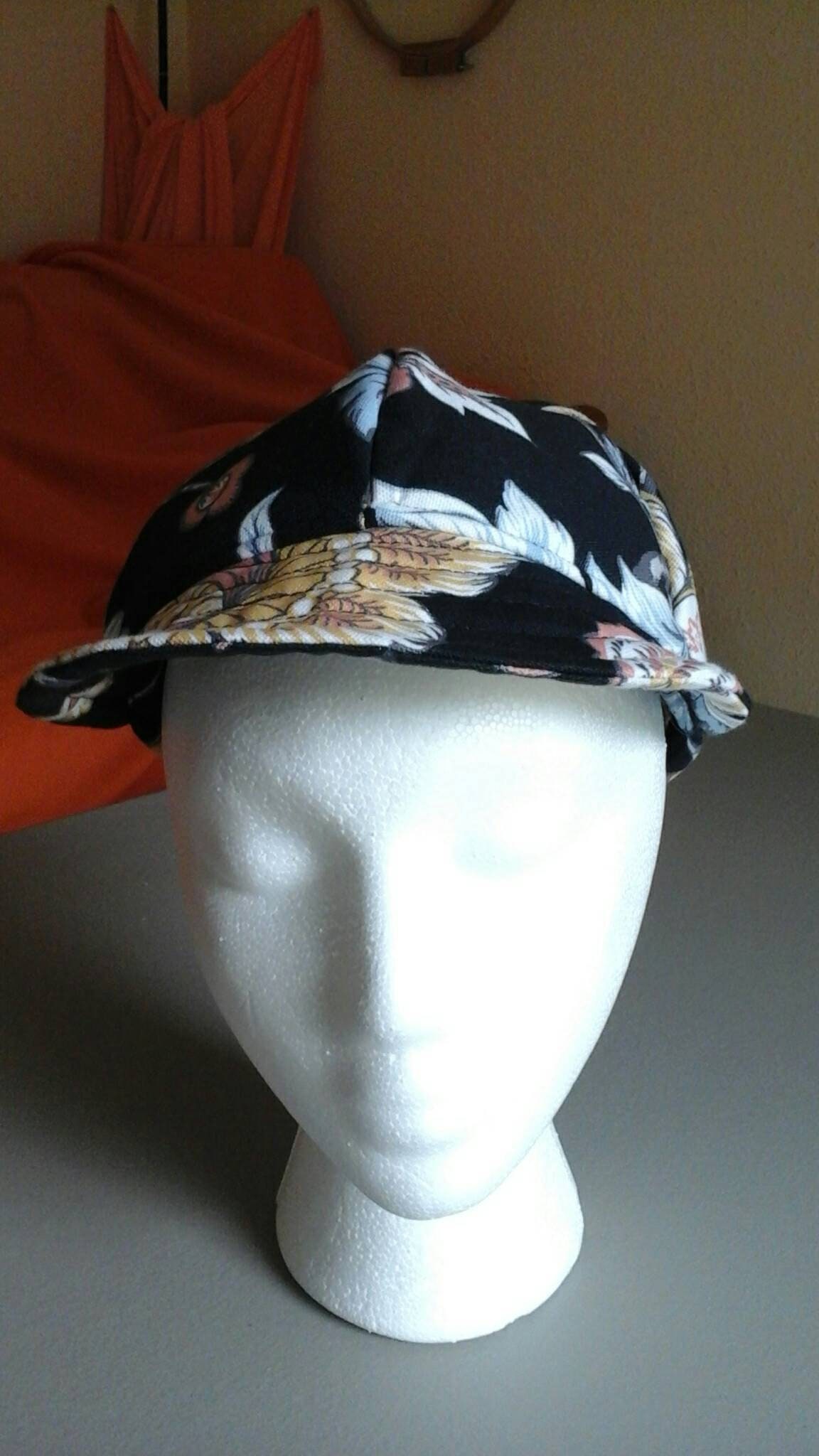 Popular Version of the Bakers Cap in a Jacobean Pattern of Blue, White ...