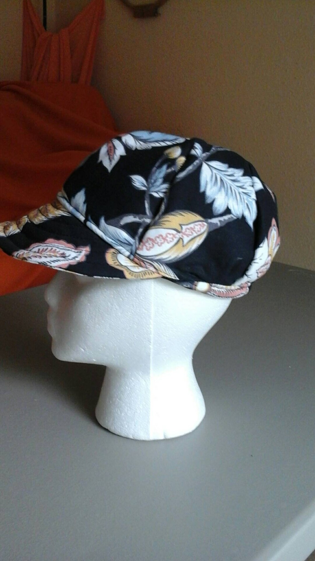 Popular Version of the Bakers Cap in a Jacobean Pattern of Blue, White ...