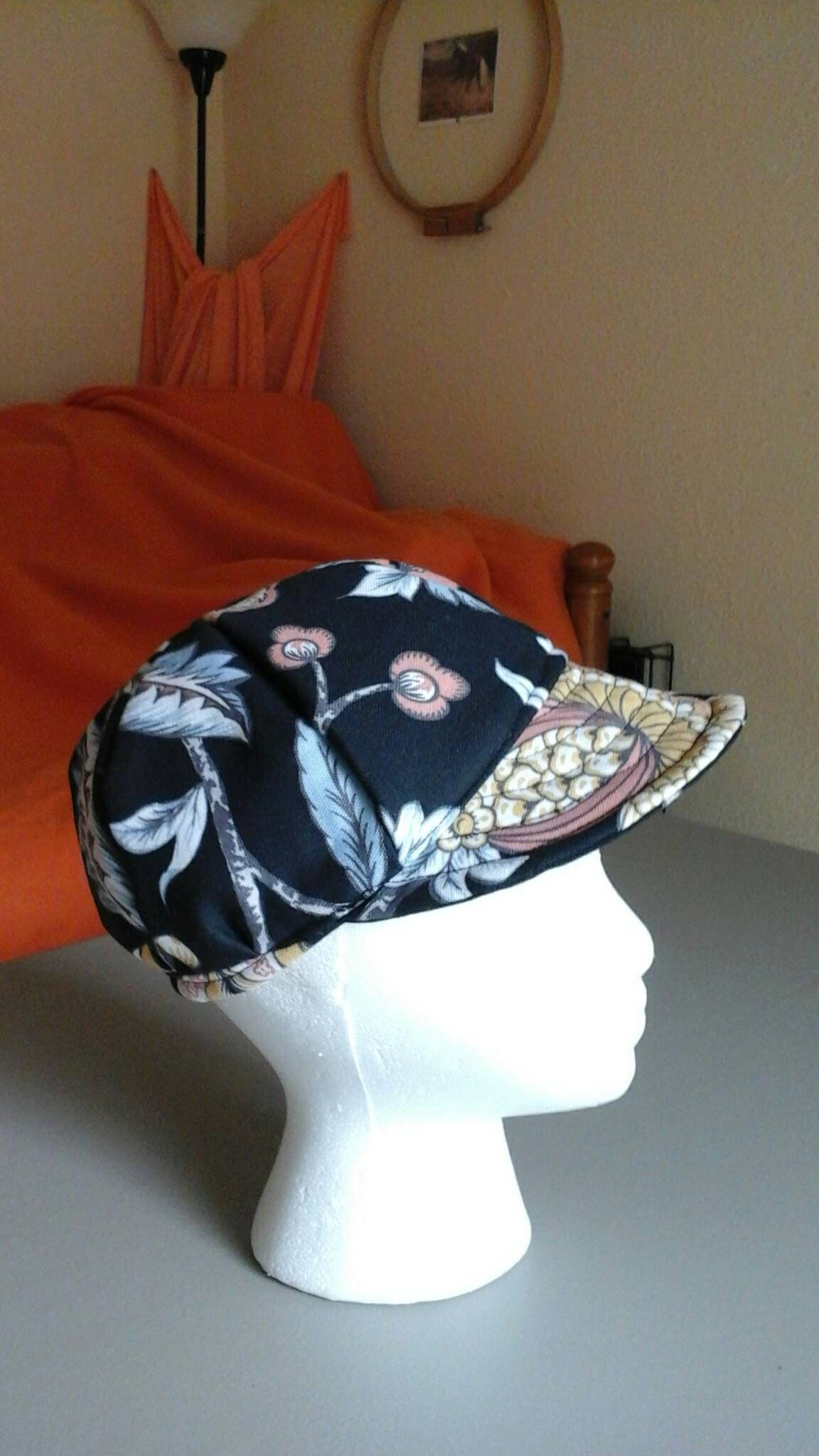 Popular Version of the Bakers Cap in a Jacobean Pattern of Blue, White ...