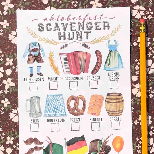 Printable Oktoberfest Scavenger Hunt for Kids Watercolor Full - Etsy