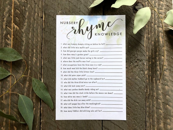 Vintage Nursery Rhyme Shower Games Printable Pink Floral Baby Shower