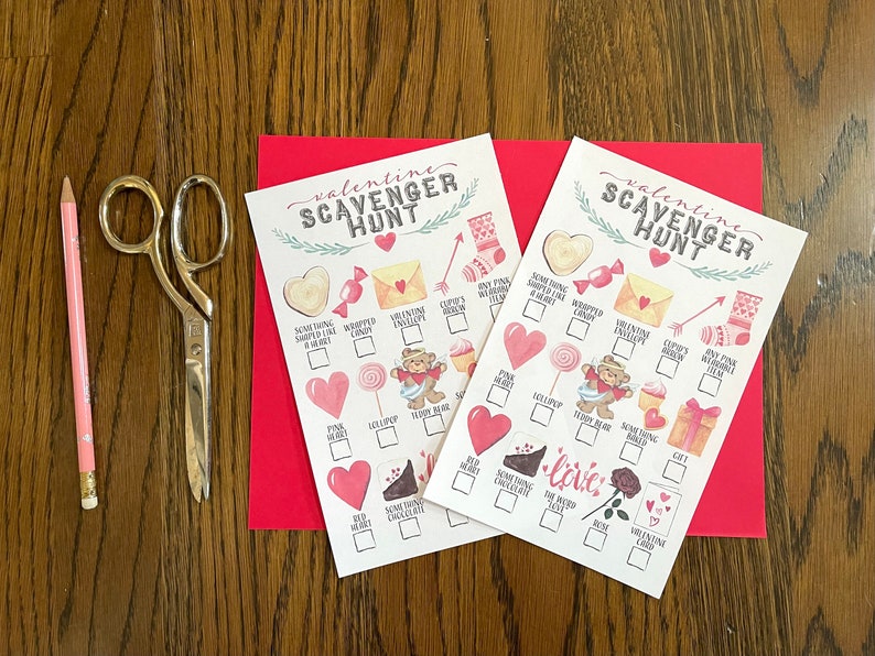 Printable Valentines Day Scavenger Hunt for Kids Watercolor Full Color ...