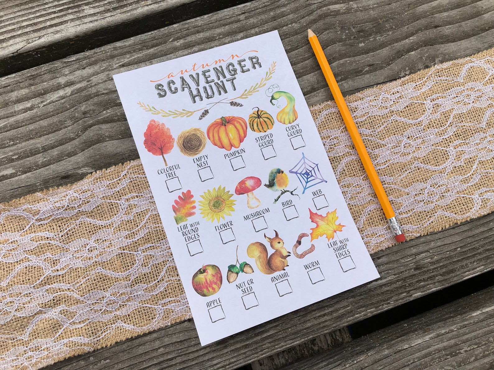 Printable Fall Autumn Scavenger Hunt for Kids Watercolor Full Color for ...