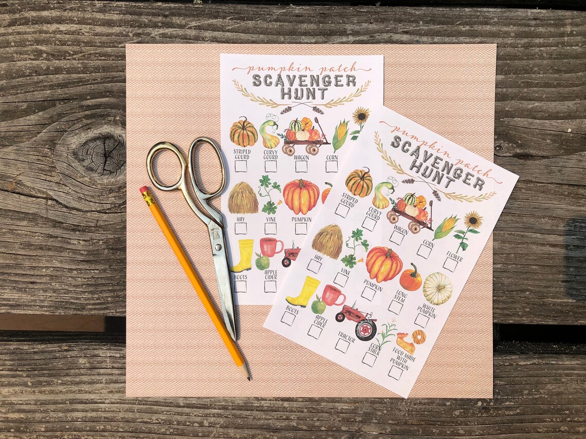 Printable Pumpkin Patch Scavenger Hunt for Kids Watercolor Full Color ...