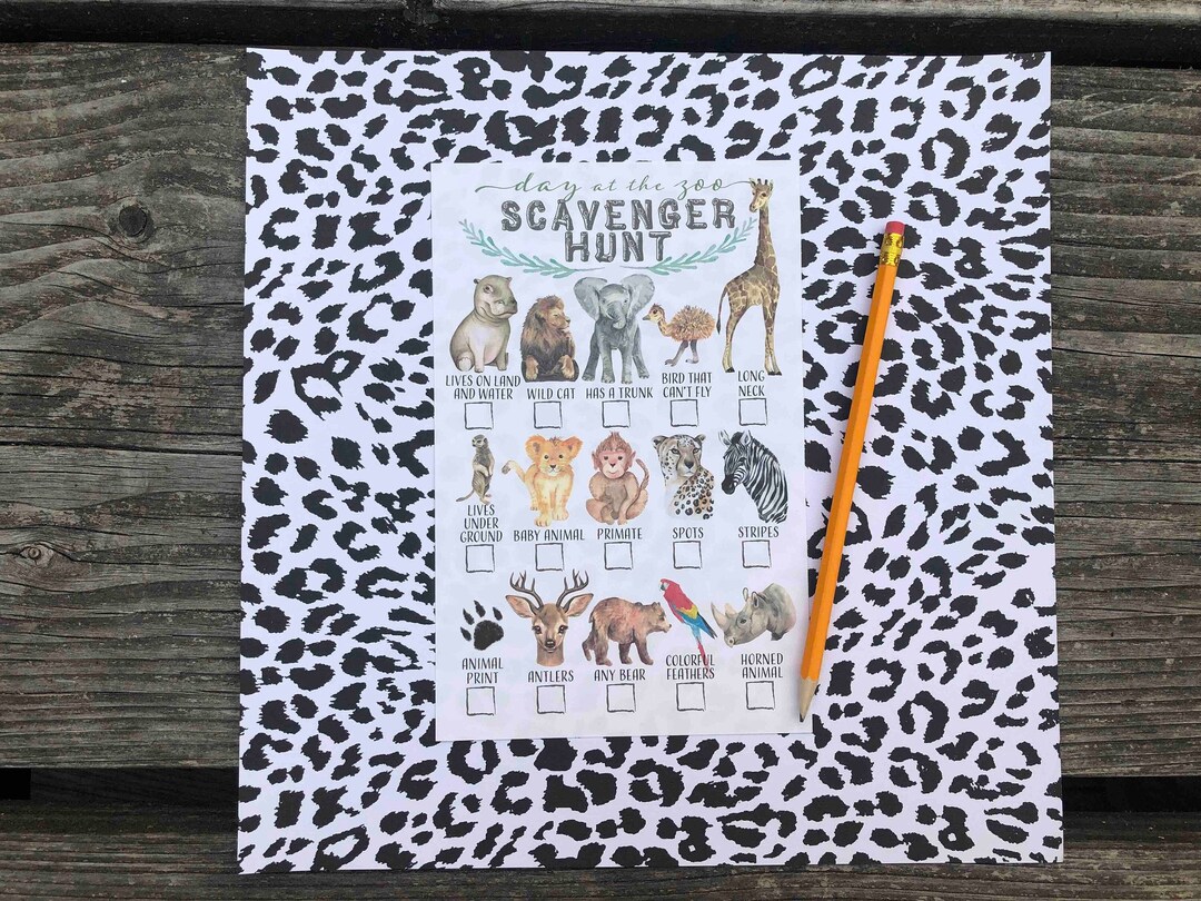 Printable Zoo Scavenger Hunt for Kids Watercolor Full Color for Outdoor ...