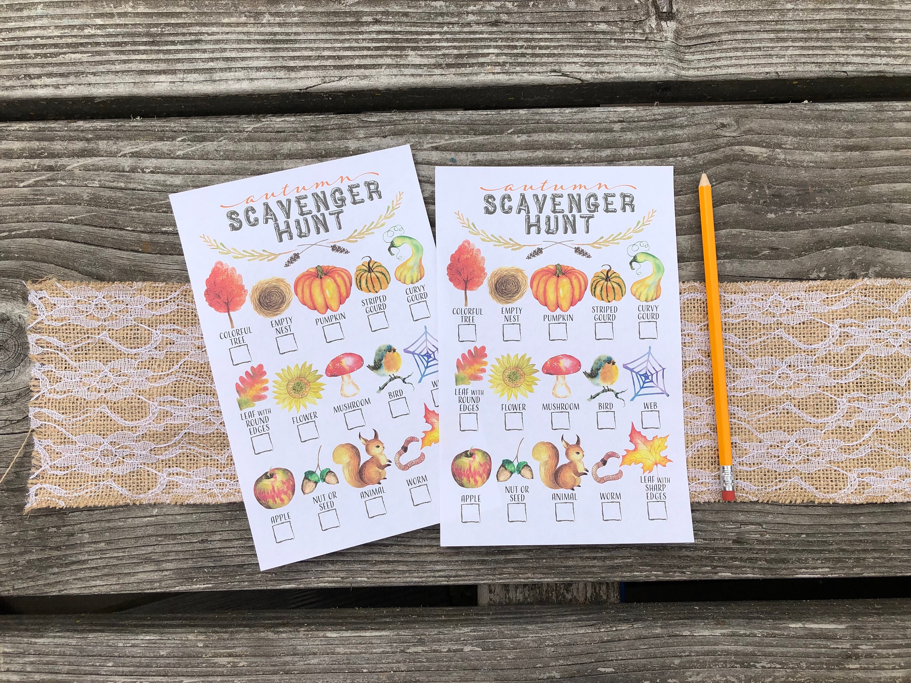 Printable Fall Autumn Scavenger Hunt for Kids Watercolor Full Color for ...
