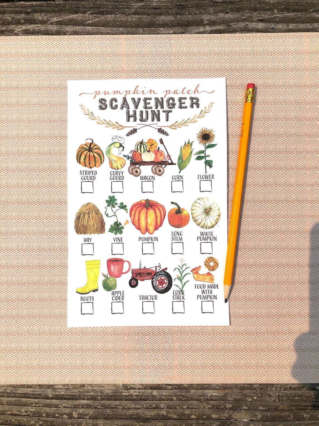 Printable Pumpkin Patch Scavenger Hunt for Kids Watercolor Full Color ...