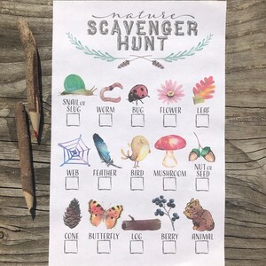 Printable Nature Scavenger Hunt for Kids Watercolor Full Color for ...