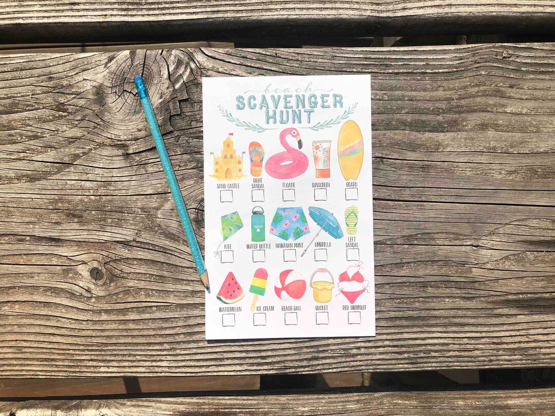 Printable Beach Summer Scavenger Hunt for Kids Watercolor Seaside ...