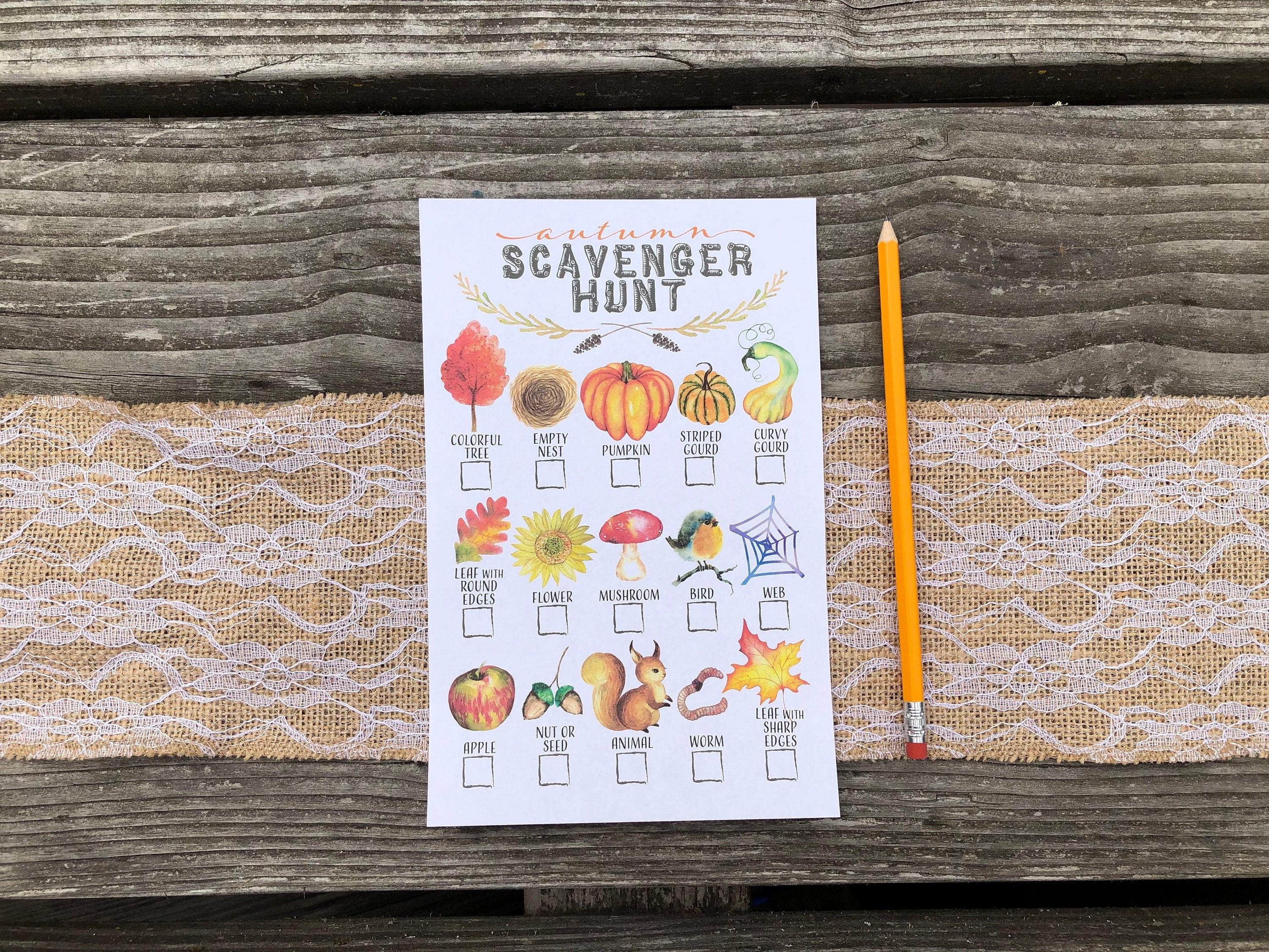 Printable Fall Autumn Scavenger Hunt for Kids Watercolor Full Color for ...