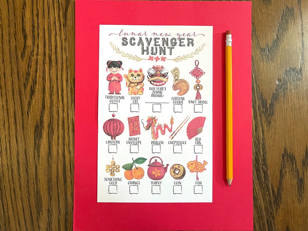 Printable Lunar New Year Scavenger Hunt for Kids Watercolor Full Color ...
