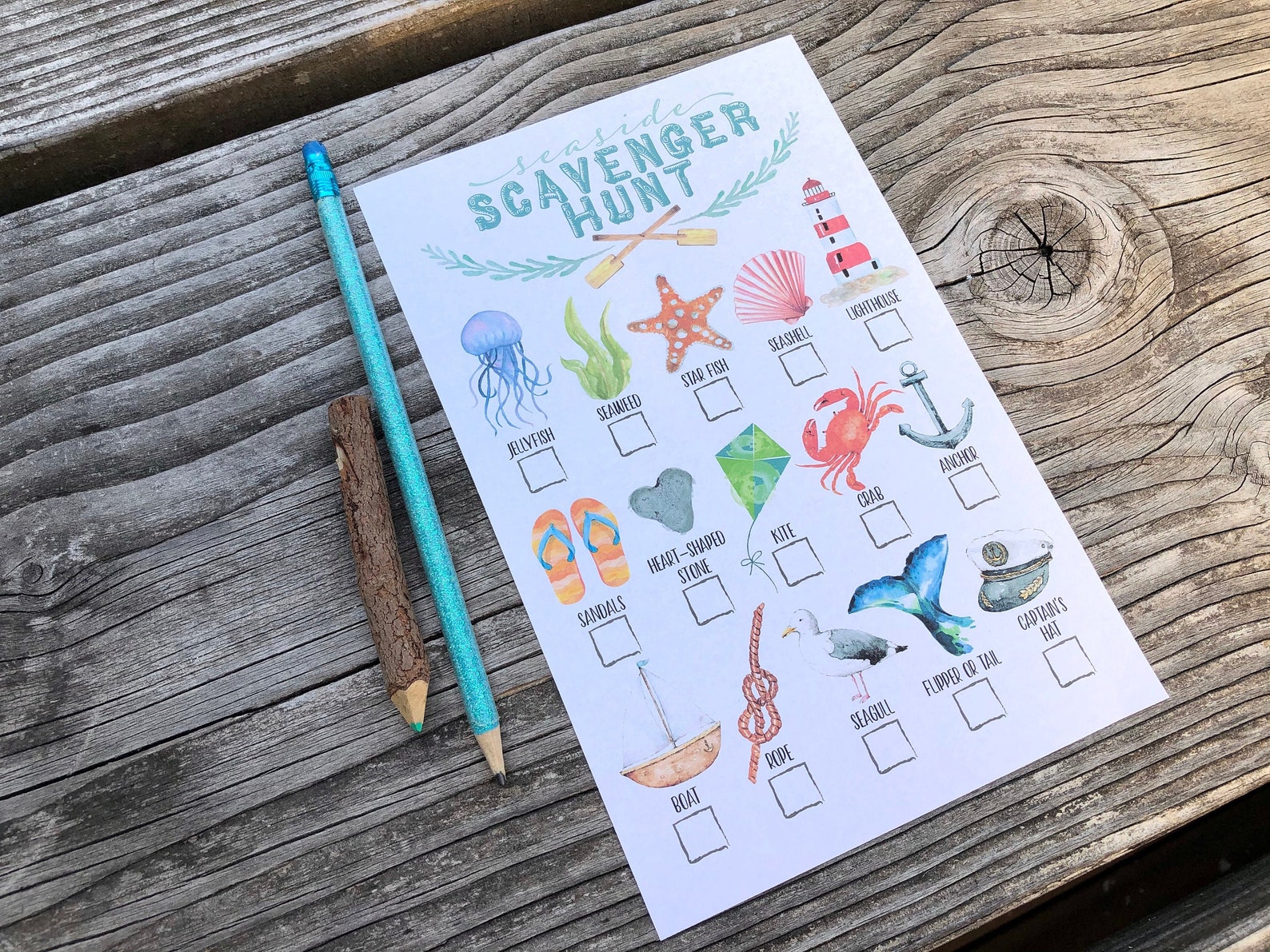 Watercolor Seaside Printable Scavenger Hunt for Kids Nautical - Etsy