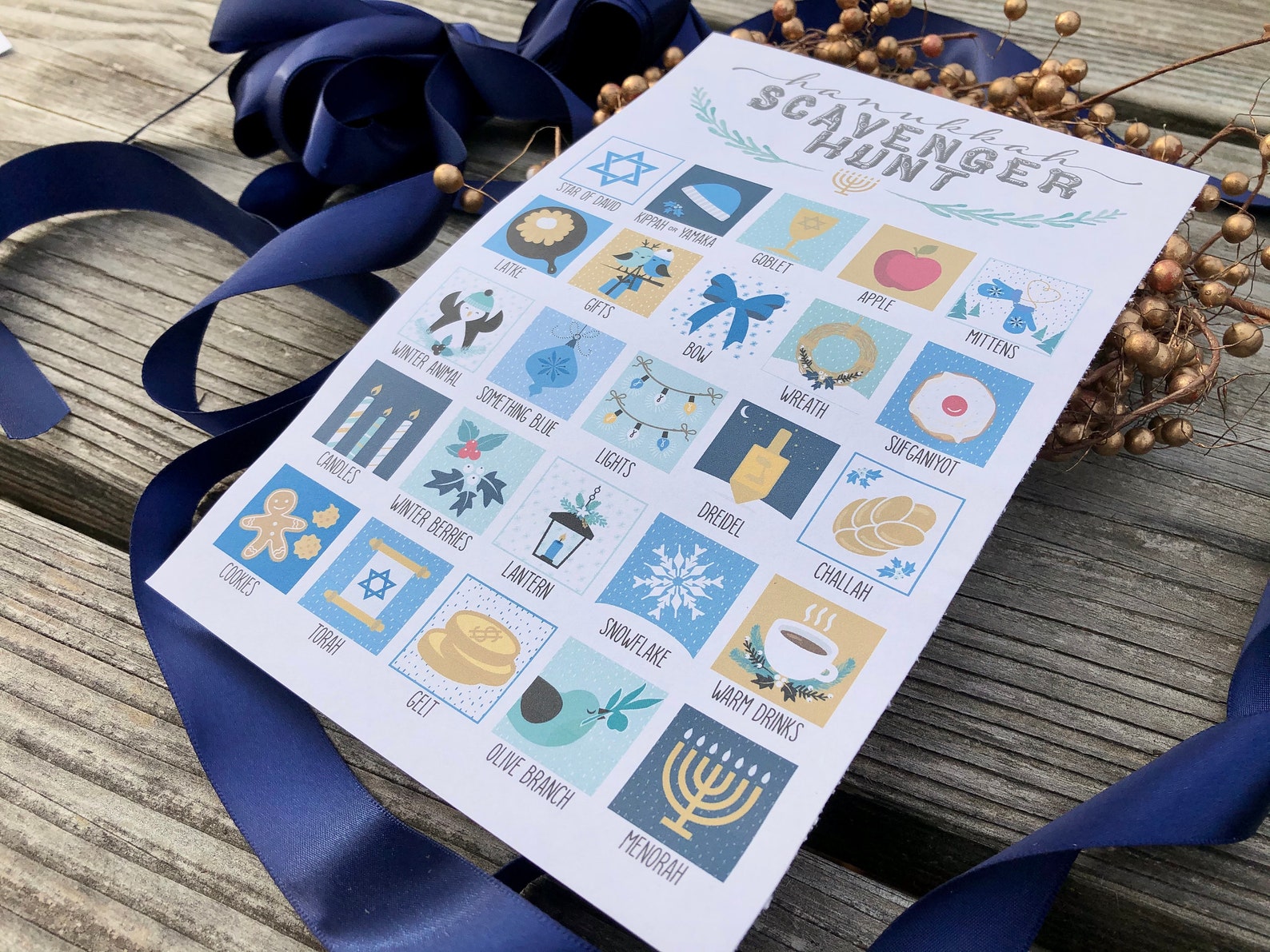 Printable Hanukkah Scavenger Hunt Game Activity Sheet for Kids With ...