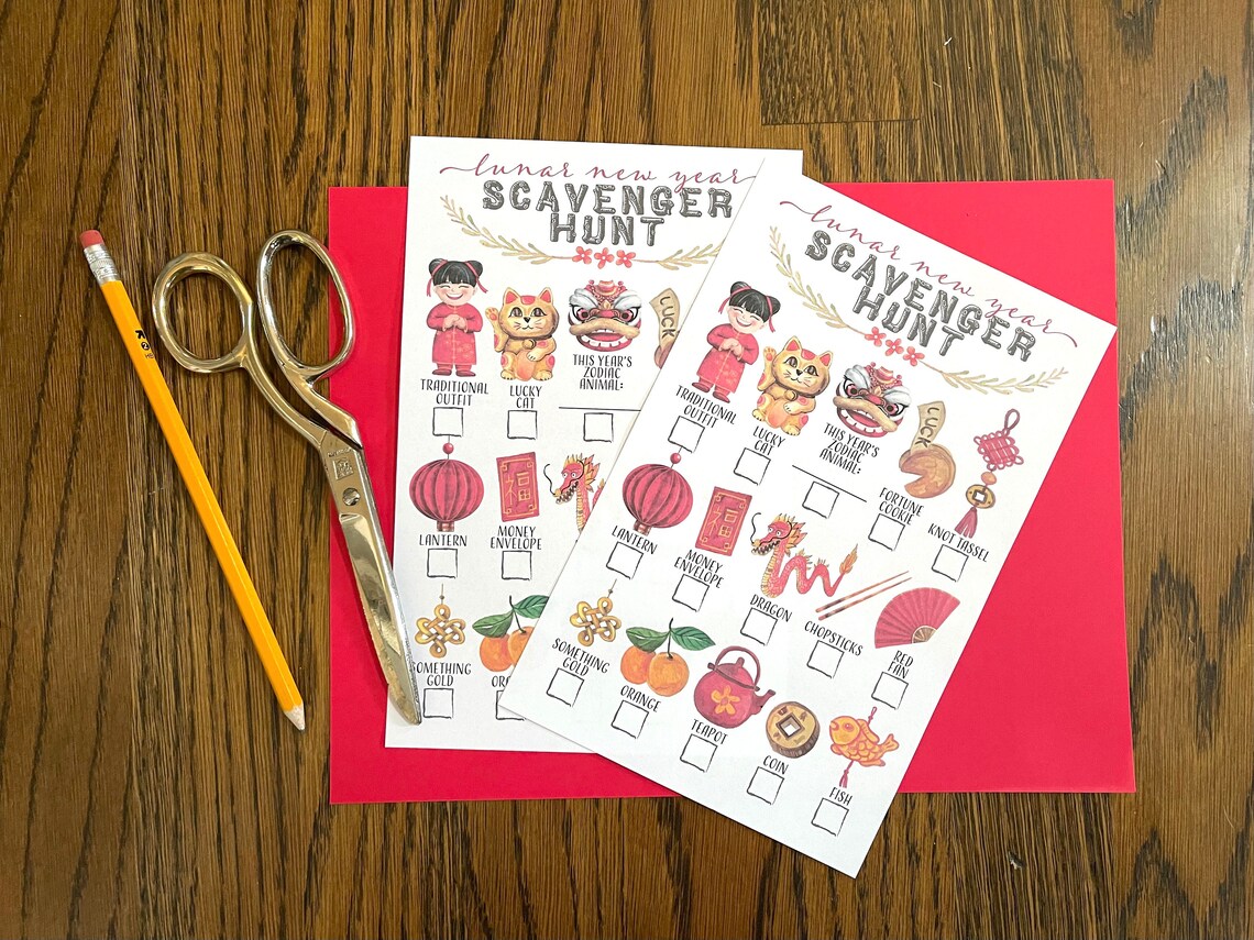 Printable Lunar New Year Scavenger Hunt for Kids Watercolor Full Color ...