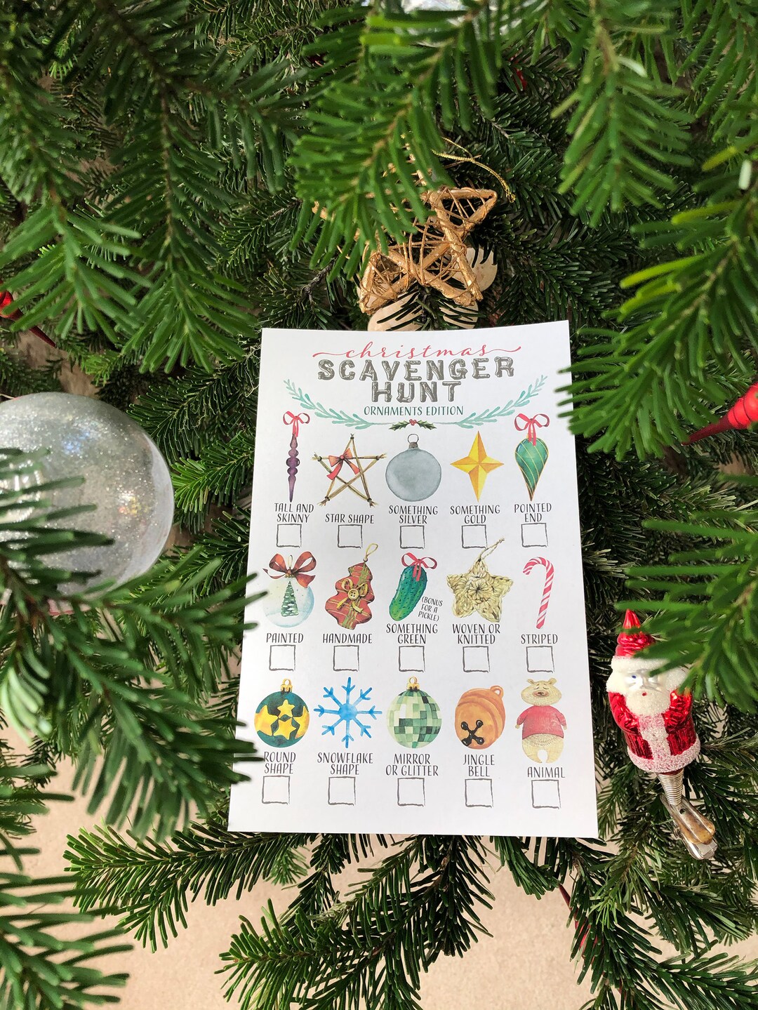 Printable Christmas Ornament Scavenger Hunt for Kids Watercolor ...