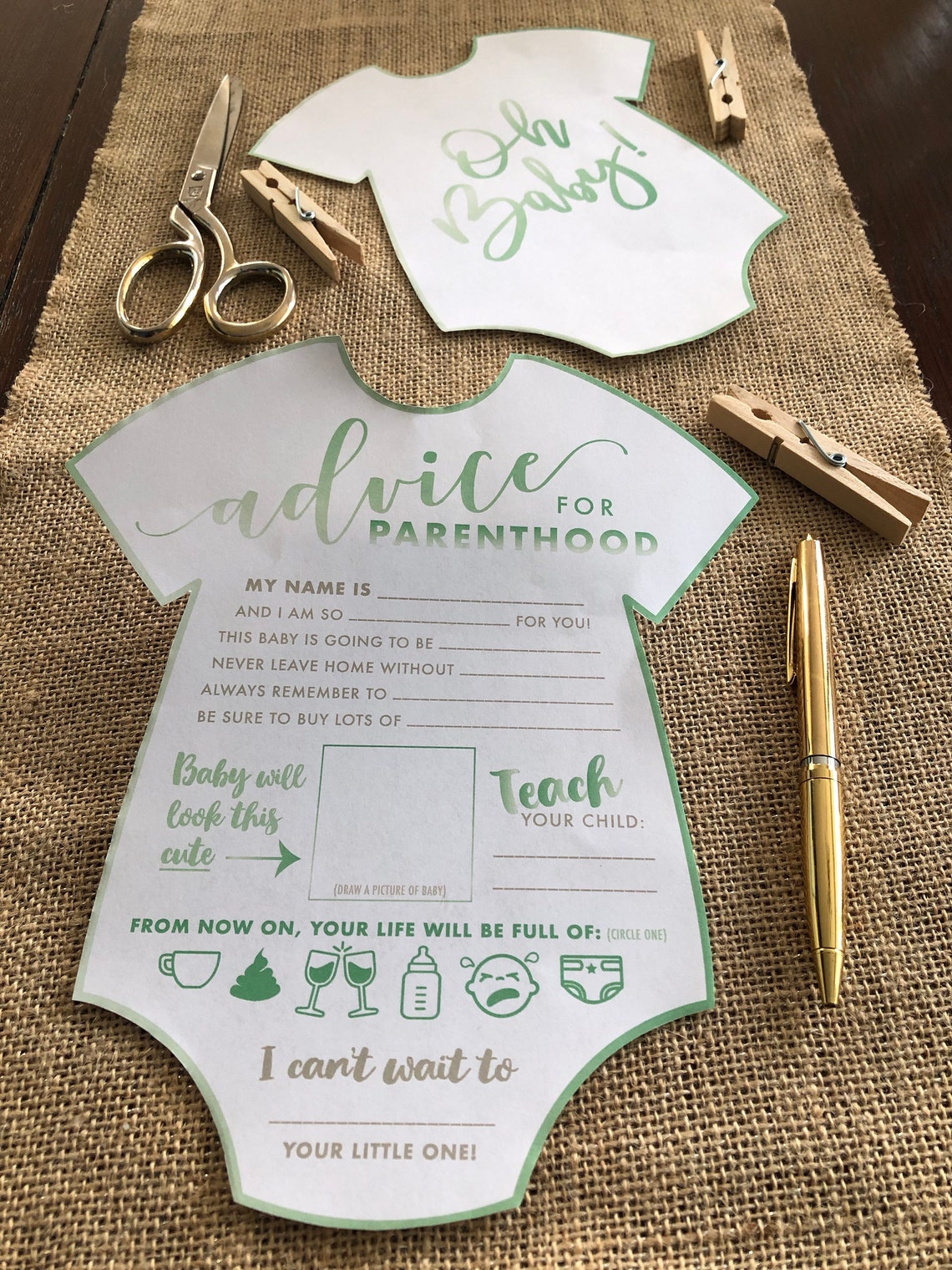 Oh Baby! Onesie Shape Advice for Parenthood Printable Baby Shower Game ...