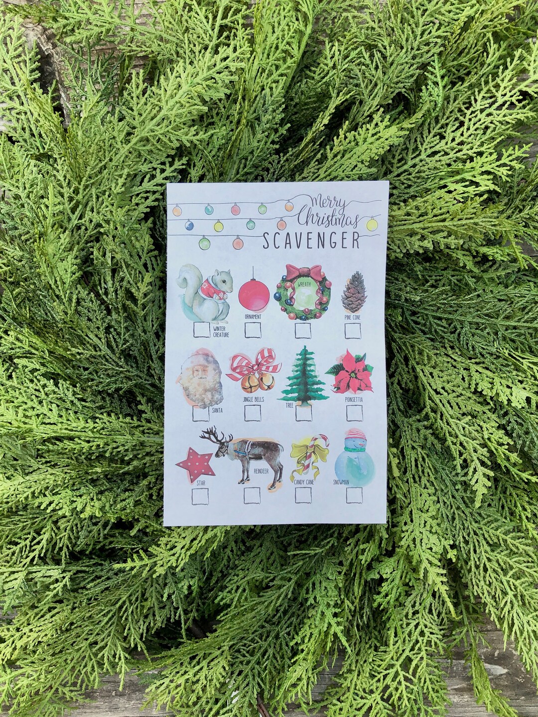 Printable Watercolor Christmas Scavenger Hunt Game for the Holidays and ...