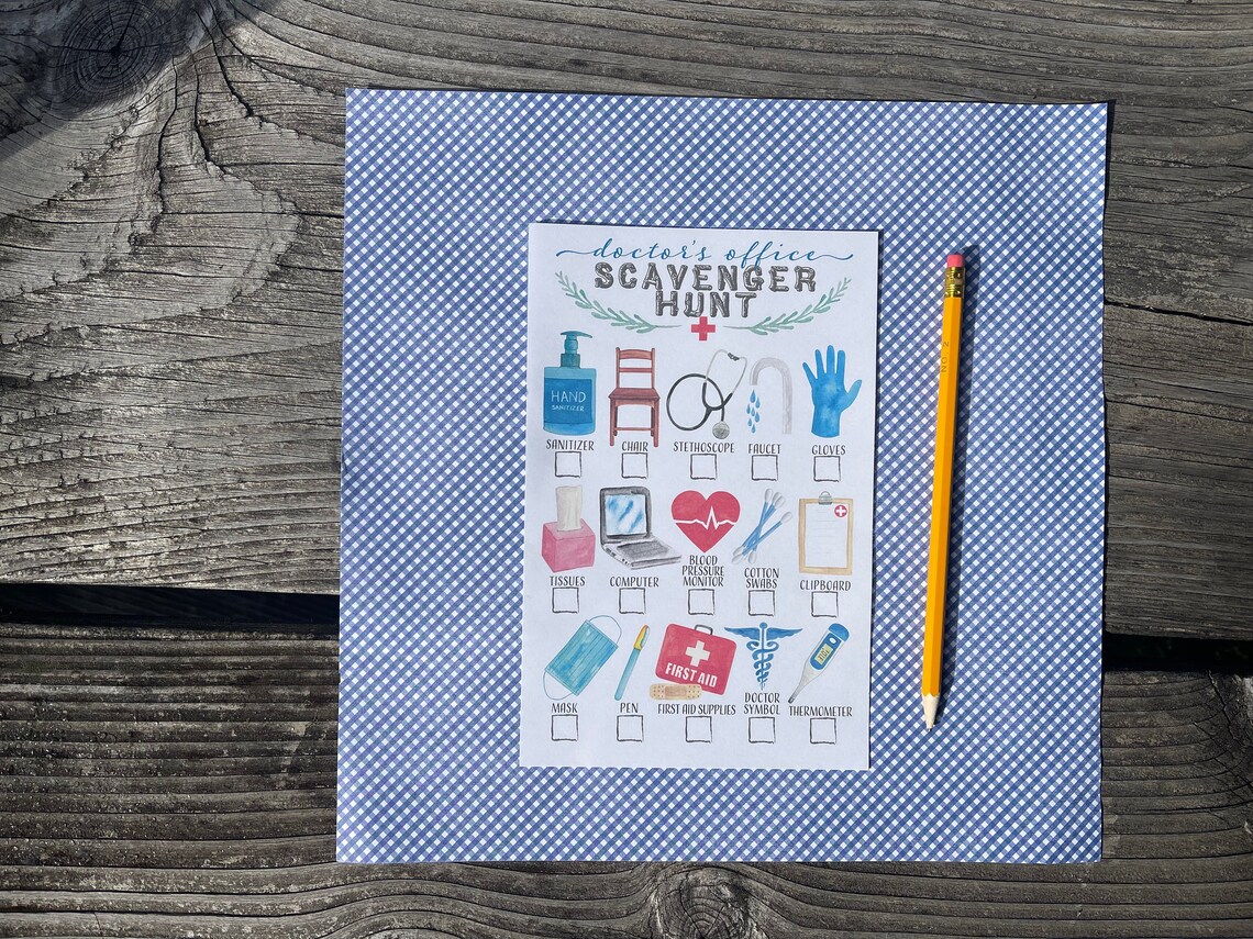 Printable Doctor's Office Scavenger Hunt for Kids Watercolor Hospital ...