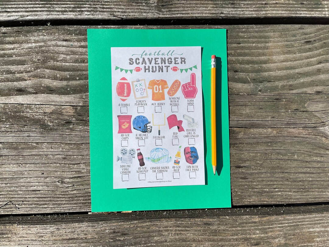 Printable Football Scavenger Hunt for Kids Watercolor Full Color for ...