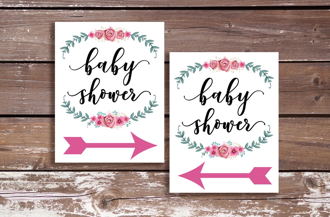 Printable Direction Sign for Baby Shower With Vintage Pink Flowers and ...