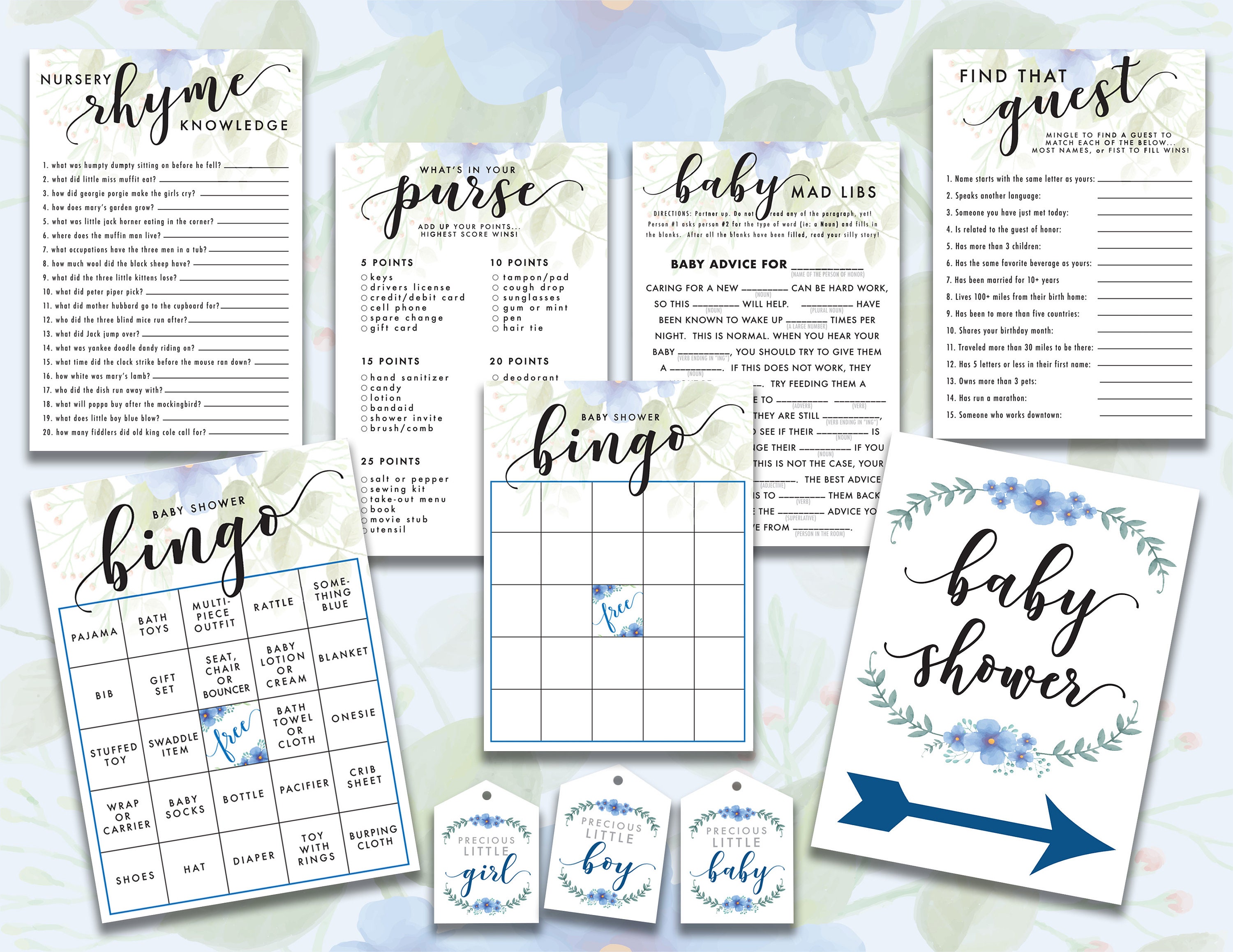 Printable Baby Shower Games Package Combo Pack Bundle With - Etsy