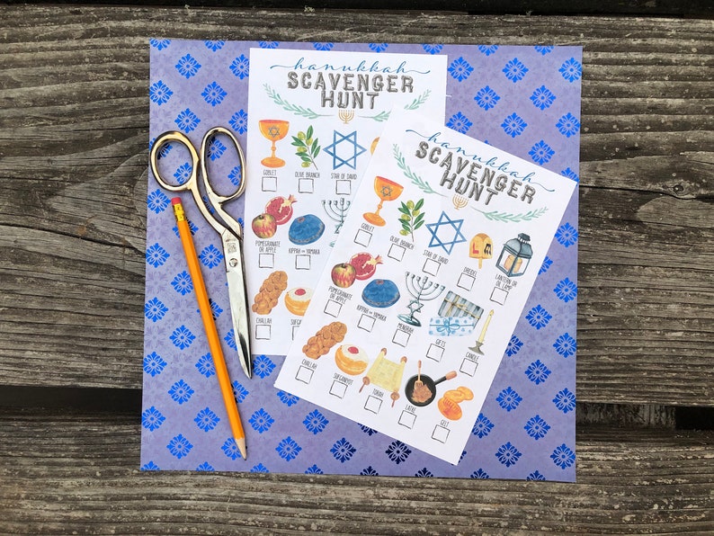 Printable Hanukkah Scavenger Hunt for Kids Watercolor Woodland and ...