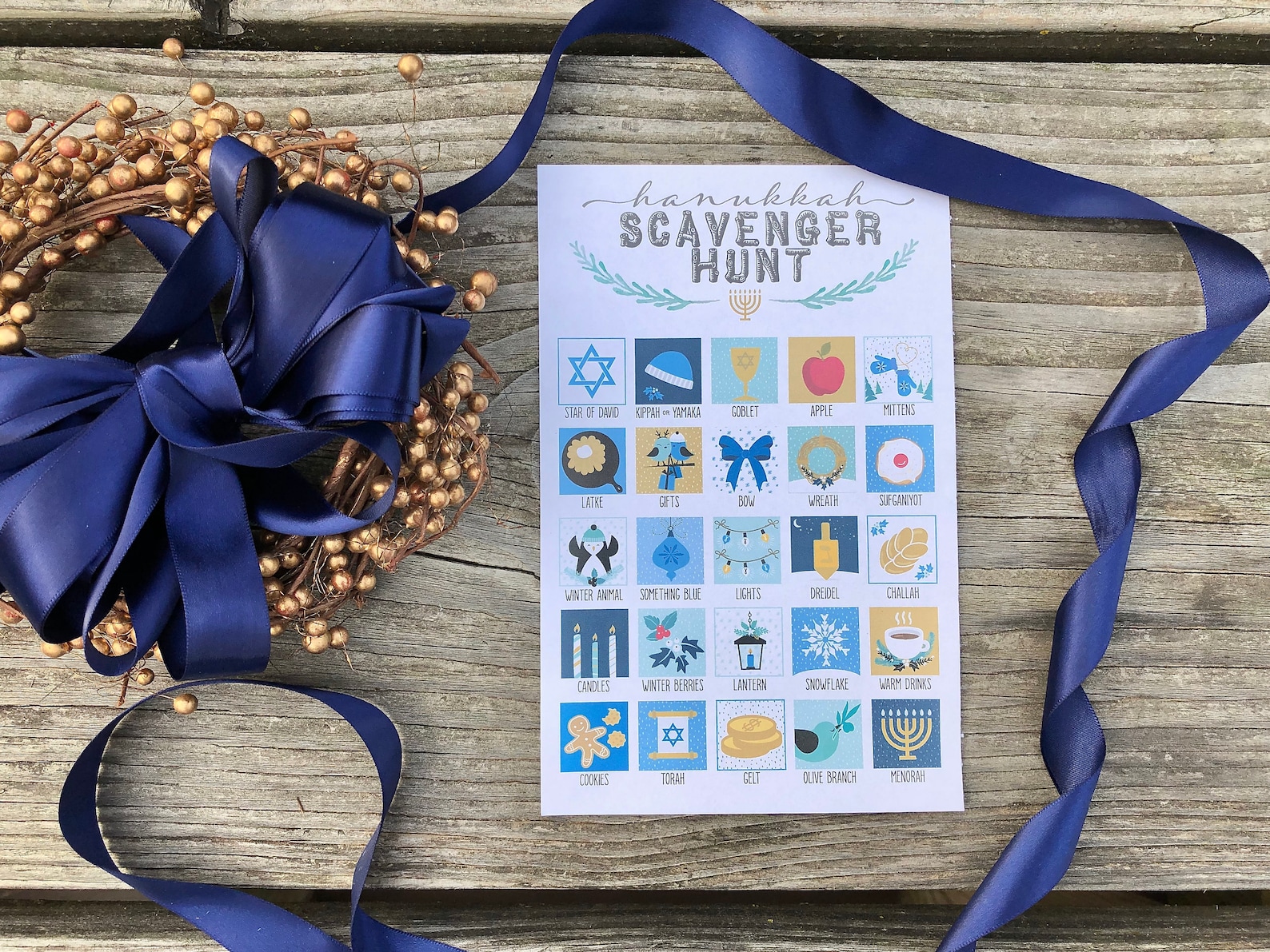 Printable Hanukkah Scavenger Hunt Game Activity Sheet for Kids With ...