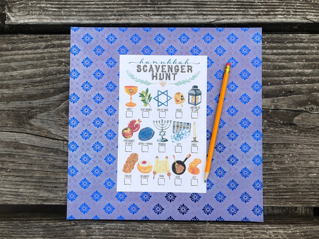 Printable Hanukkah Scavenger Hunt for Kids Watercolor Woodland and ...