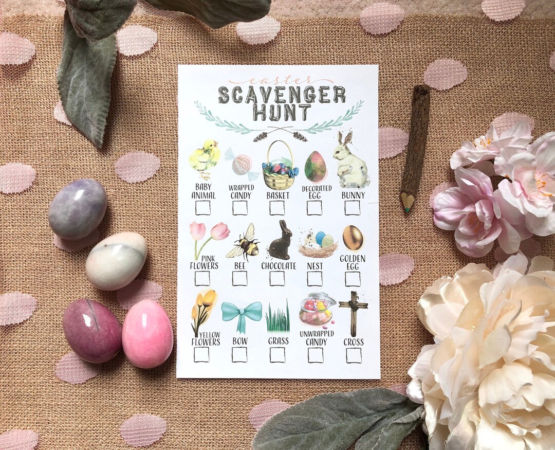 Printable Easter Scavenger Hunt for Kids Watercolor Design Full Color ...