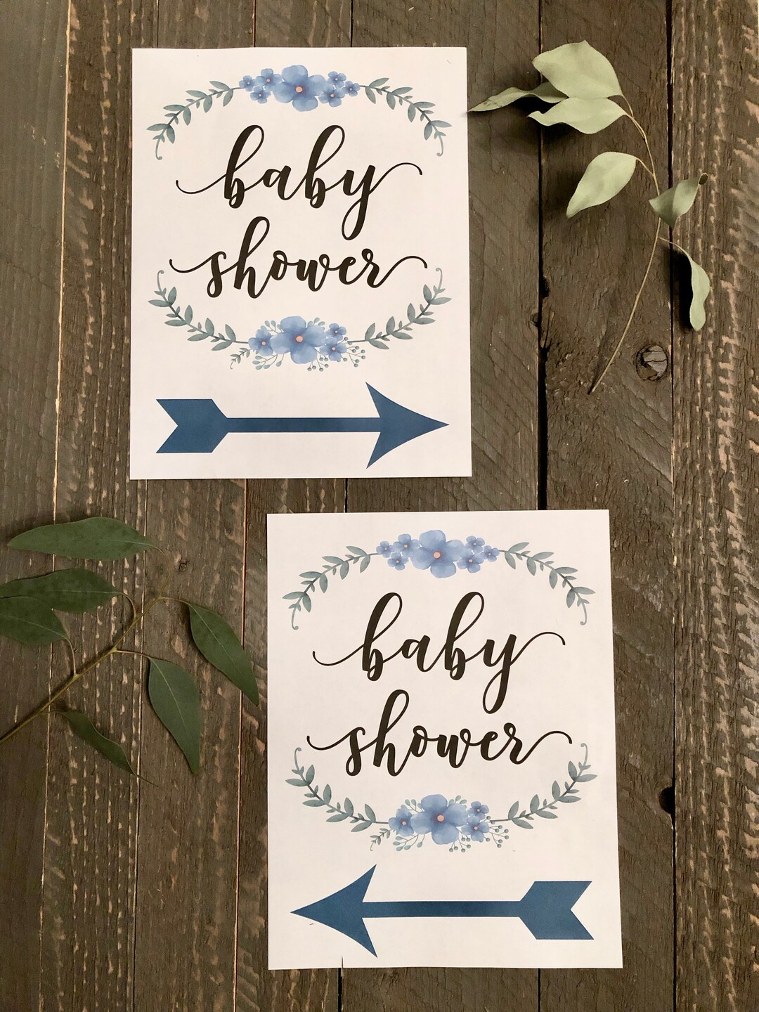 Printable Direction Sign for Baby Shower With Vintage Blue Flowers and ...