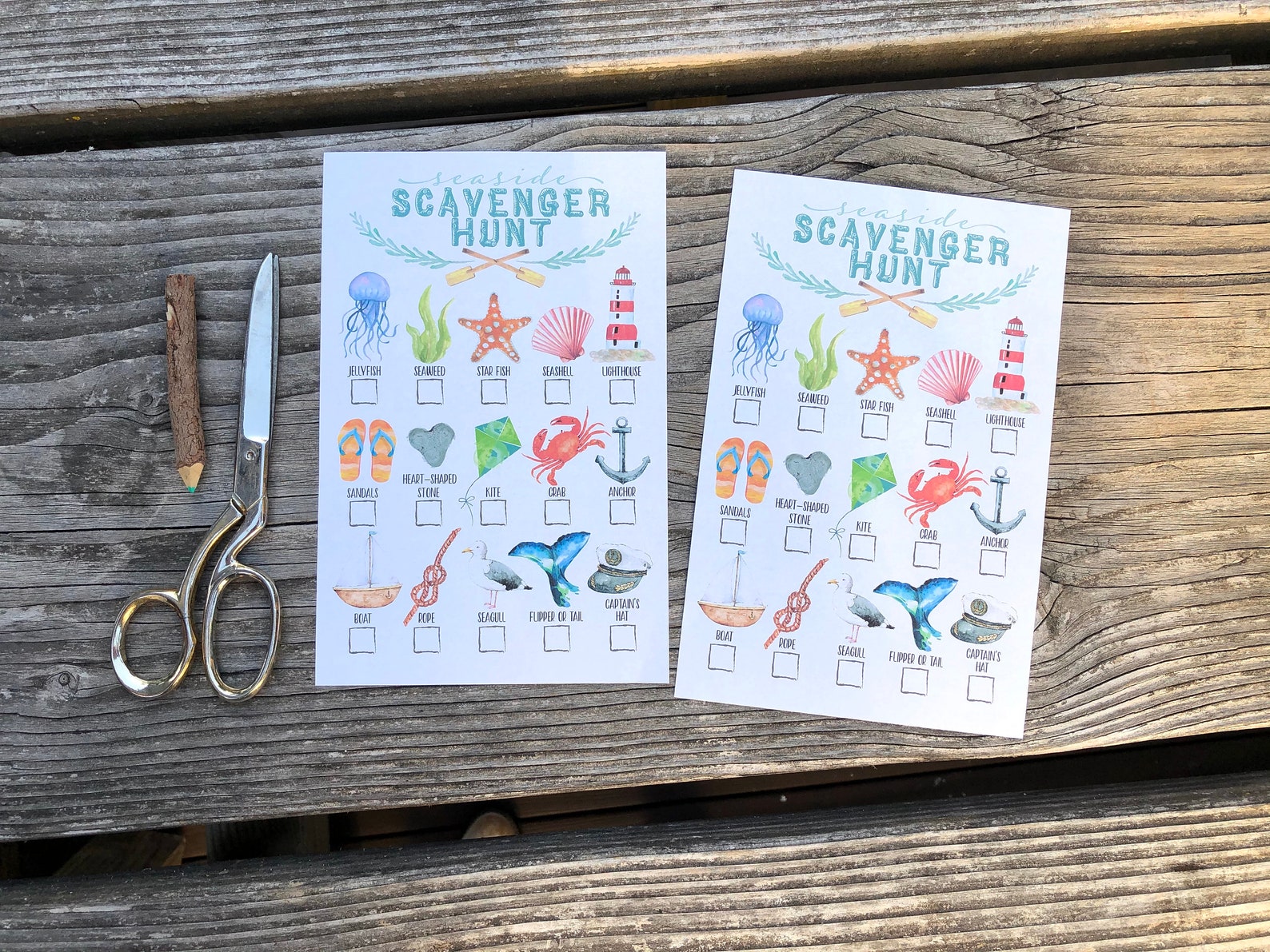 Watercolor Seaside Printable Scavenger Hunt for Kids Nautical - Etsy