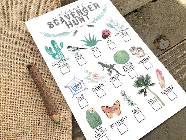 Watercolor Desert Printable Scavenger Hunt for Kids With Cactus, for ...