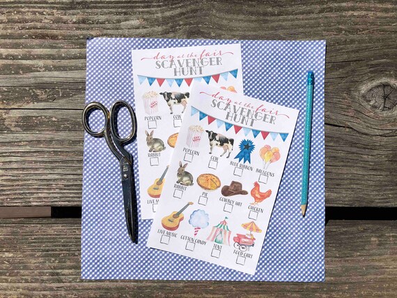 Printable Fair Scavenger hunt for kids Watercolor County Fair State ...