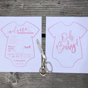 Pink Oh Baby! Onesie Shape Advice for Parenthood Printable Baby Shower ...