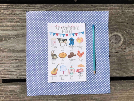 Printable Fair Scavenger Hunt for Kids Watercolor County Fair - Etsy