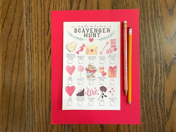 Printable Valentines Day Scavenger Hunt for Kids Watercolor | Etsy