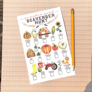 Printable Pumpkin Patch Scavenger Hunt for Kids Watercolor Full Color ...