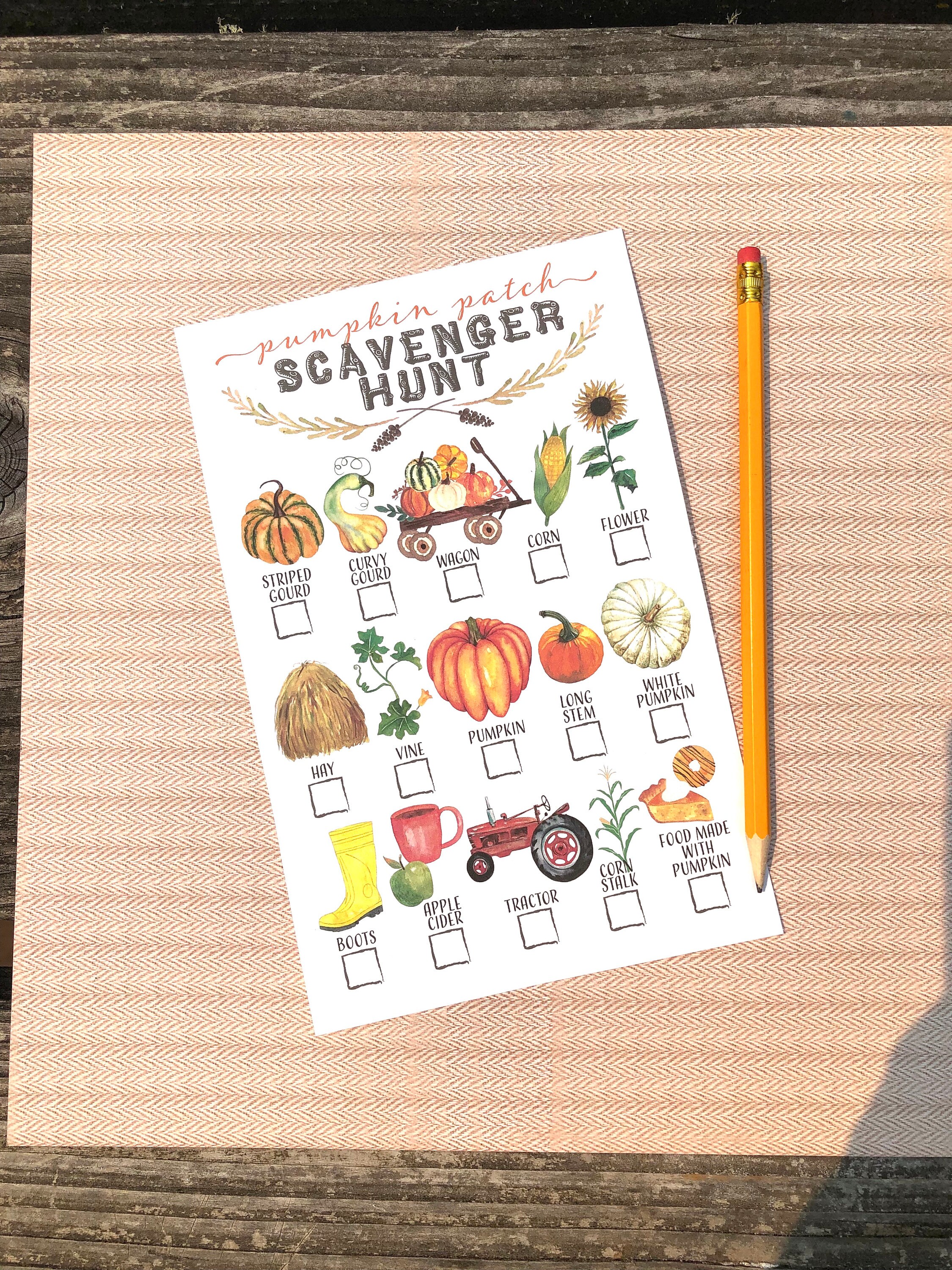 Printable Pumpkin Patch Scavenger Hunt for Kids Watercolor Full Color ...