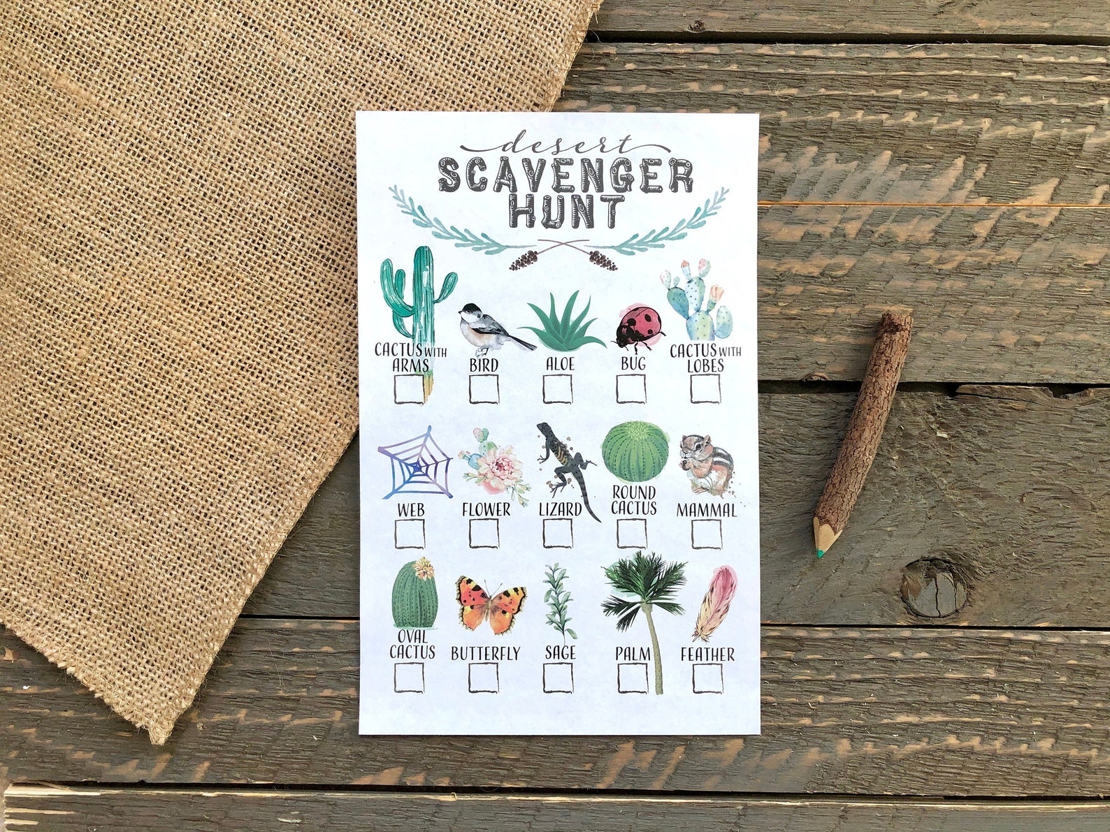 Watercolor Desert Printable Scavenger Hunt for Kids With Cactus, for ...