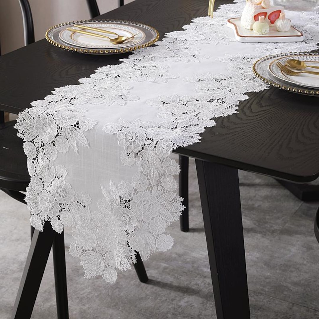 White Embroidery Lace Table Runner Cocktail Party Table Wear Runner - Etsy