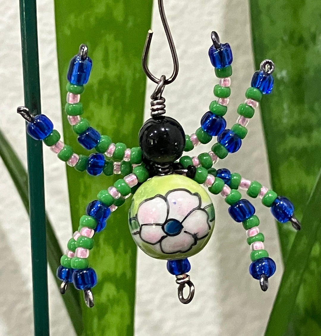 Beaded Lime Green/blue Spider Ornament - Etsy